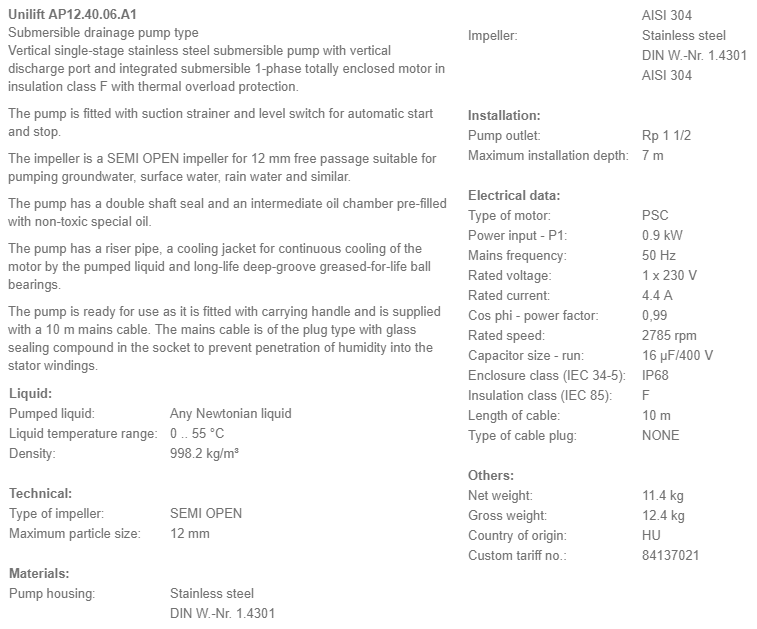 Buy Grundfos Unilift AP 12.40.06.A1 Dirty Water Pump with Floatswitch ...