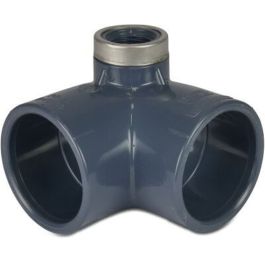buy Elbow 90° with side outlet PVC-U 50 mm glue socket 16bar 1/2" grey